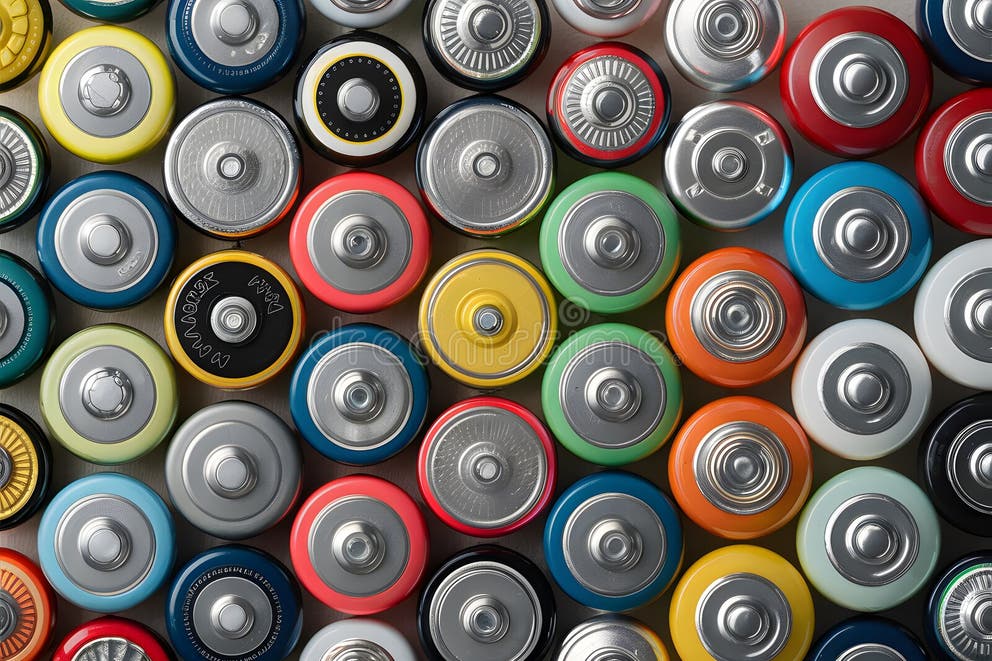 Assorted Batteries in Different Shapes, Sizes, and Colors on Neutral ...