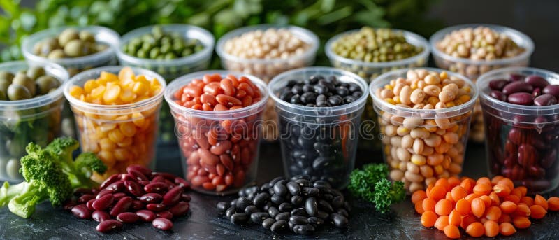 Assorted Beans and Vegetables in Plastic Containers Stock Photo - Image ...