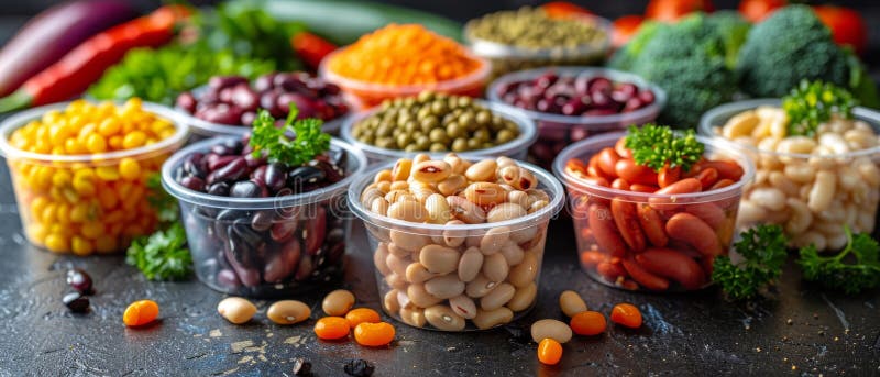 Assorted Beans and Vegetables in Plastic Containers Stock Photo - Image ...