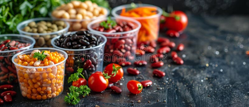 Assorted Beans and Vegetables in Plastic Containers Stock Photo - Image ...