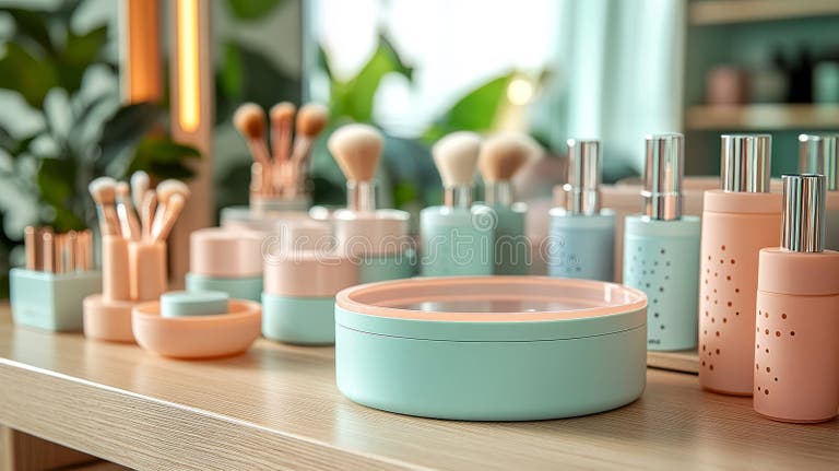 Assorted Beauty Products and Tools Neatly Arranged on a Vanity. Stock ...