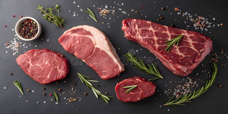 Assorted Beef Cuts with Rosemary and Sea Salt Stock Illustration ...