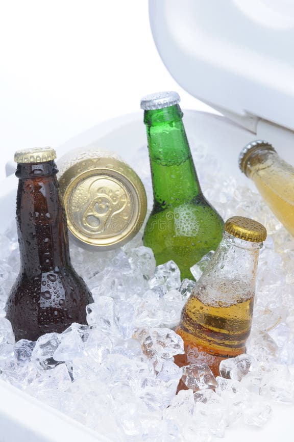 Assorted Beer Bottles and Cans in Cooler Stock Image - Image of ...
