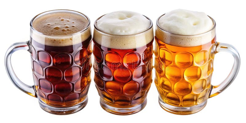 Assorted Beers in Classic Mugs Overhead View of Three Different Beer ...