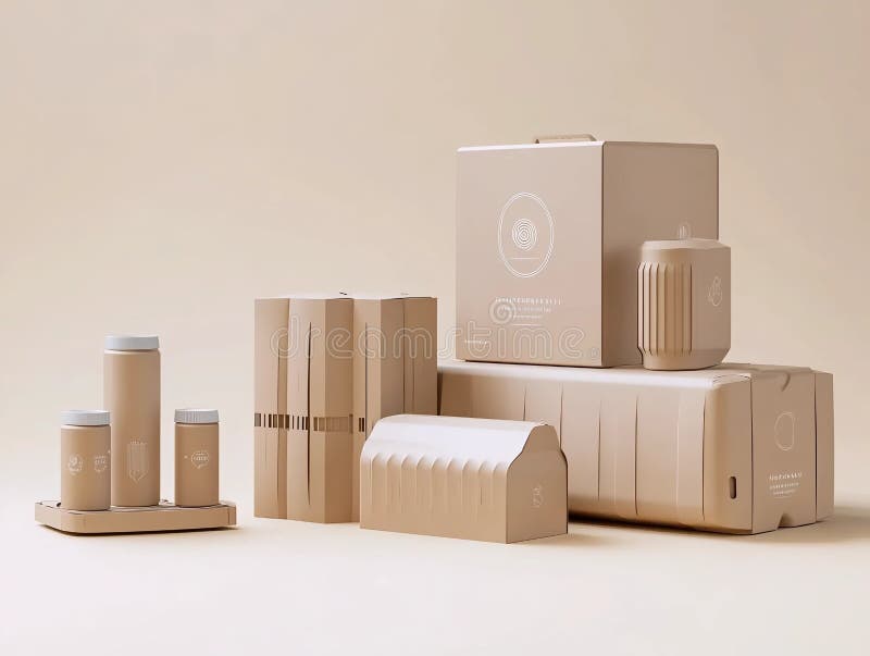Beige Minimalist Product Packaging Mockup Stock Illustration ...