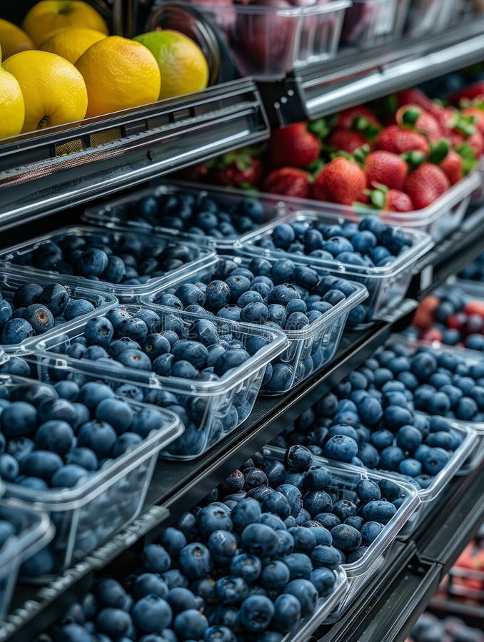 Assorted Berries in Containers on Grocery Store Shelves. Stock Photo ...