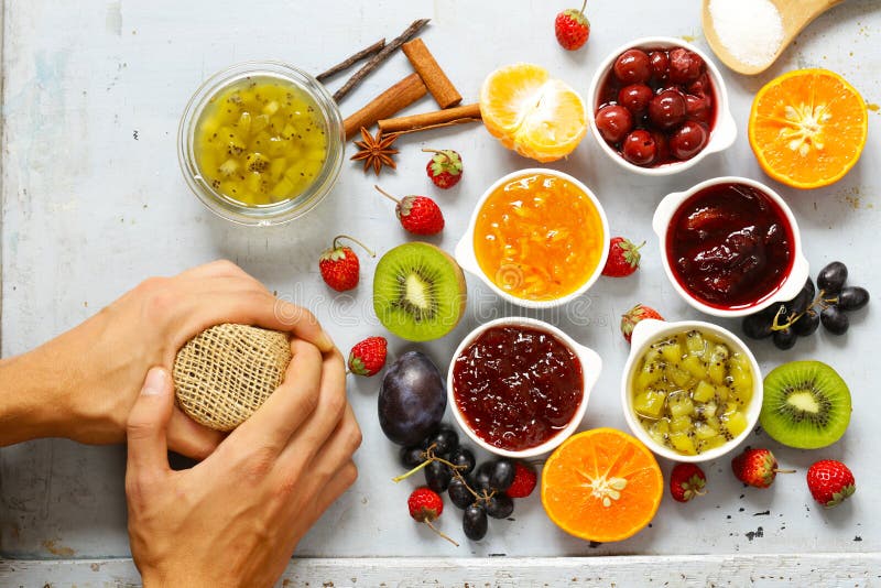 Assorted Berries and Fruit Jams. Homemade Canning Stock Image - Image ...