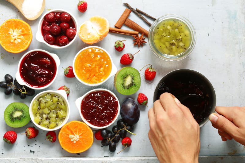 Assorted Berries and Fruit Jams. Homemade Canning Stock Image - Image ...