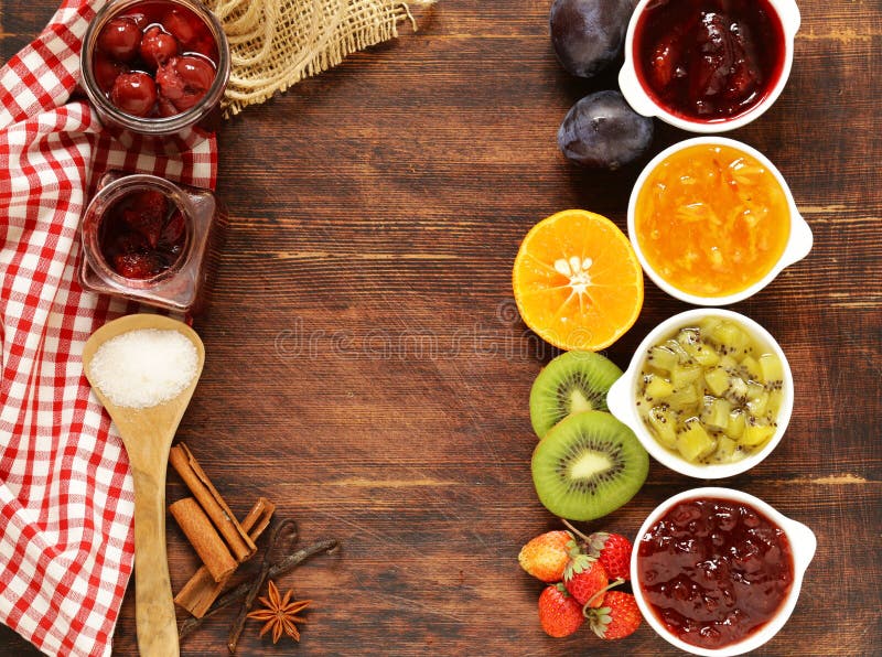 Assorted Berries and Fruit Jams. Homemade Canning Stock Photo - Image ...