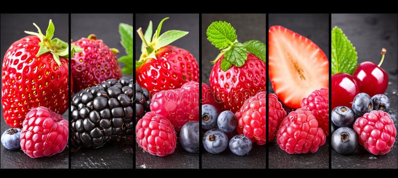 Berry Products Collage Diverse Selection Divided by White Lines ...
