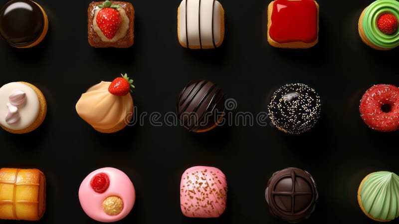 Assorted Bite-sized Gourmet Desserts with Colorful Toppings for ...