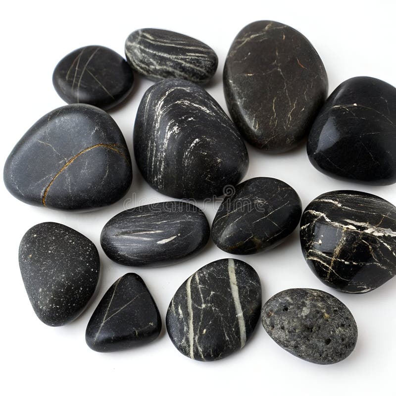 Assorted Black Rocks Isolated on White Background Stock Illustration ...