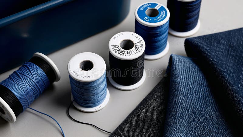 Assorted Blue and Black Threads with Denim Fabric on Desktop Stock ...