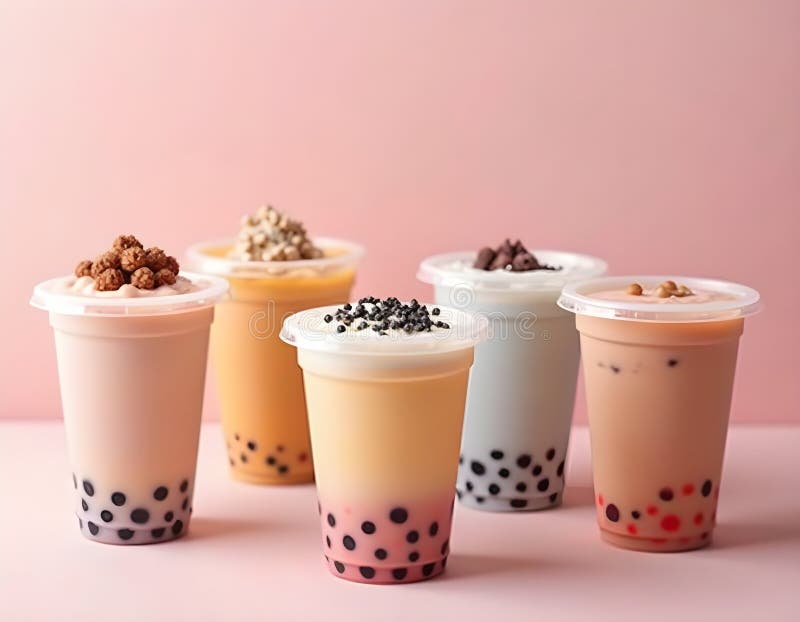 Five Displays of Boba Drinks with Different Flavors and Toppings Stock ...