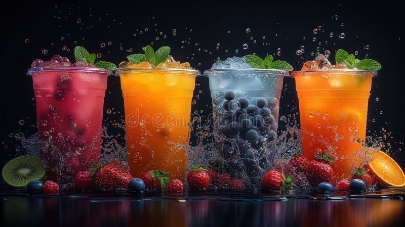 Assorted Tapioca Bubble Teas on Blurred Coffee Shop Background with ...