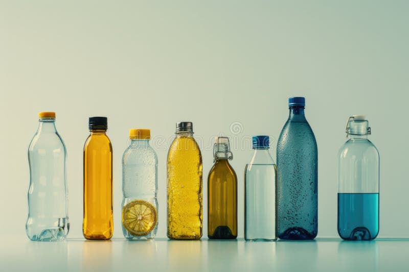 Assorted Bottles with Varied Liquid Colors Stock Photo - Image of ...