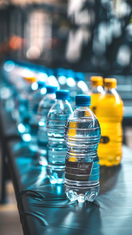 Assorted Bottles of Water and Juice on a Table in an Indoor Setting ...