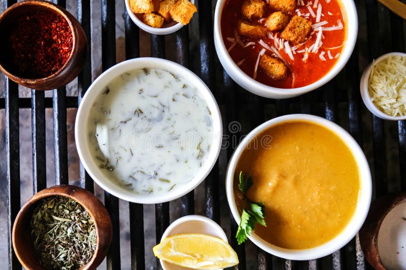 Assorted Bowls of Food on Table Stock Image - Image of fruits, meal ...