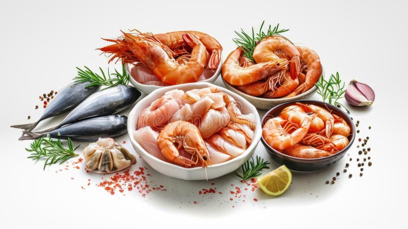 Assorted Bowls of Food with a Variety of Seafood Options Stock ...