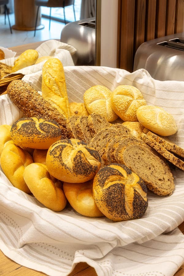 Assorted Bread Basket, Hotel Breakfast Stock Image - Image of bakery ...