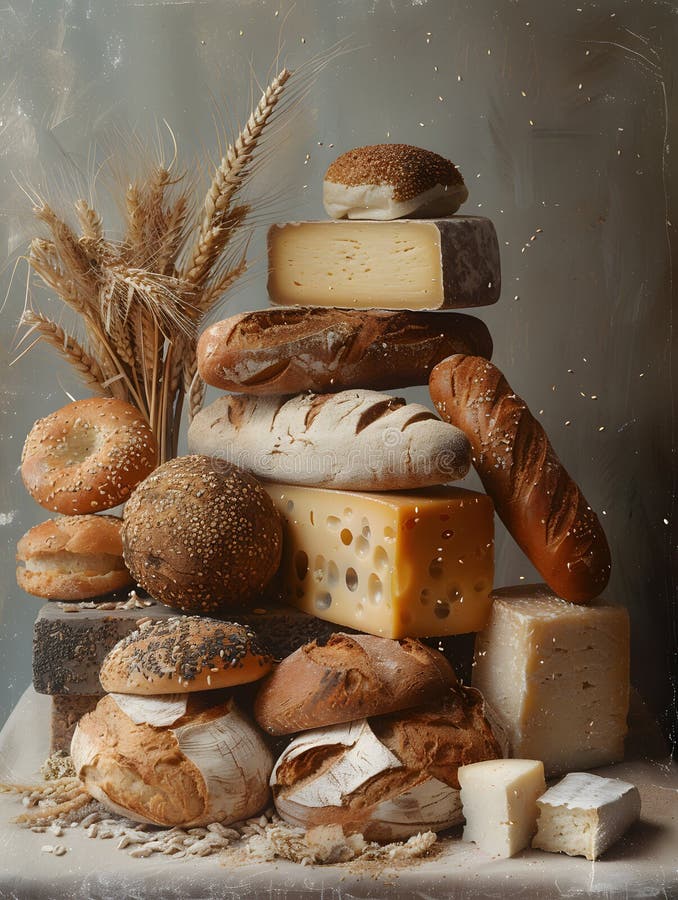 Assorted Bread and Cheese Stack on Table, a Culinary Art Stock Photo ...