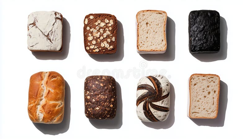 Assorted Bread Loaves and Slices on White Background Stock Photo ...