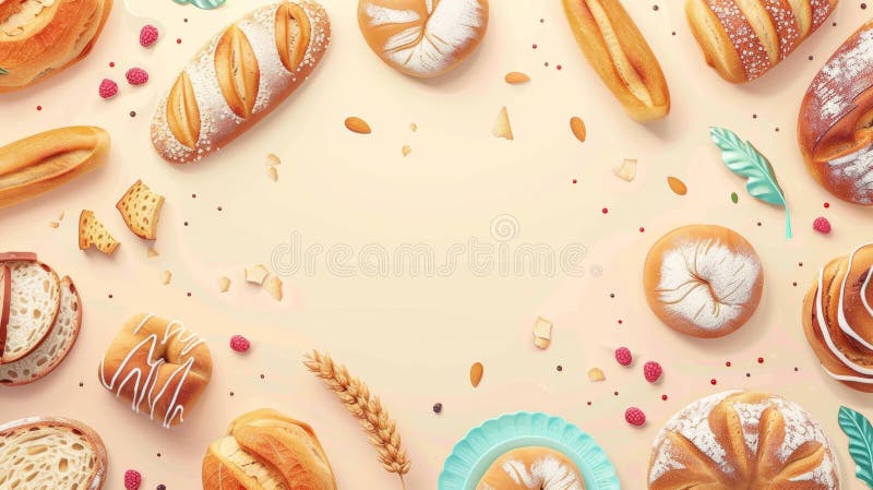Assorted Bread and Pastry Varieties with Seeds and Grains on a Light ...