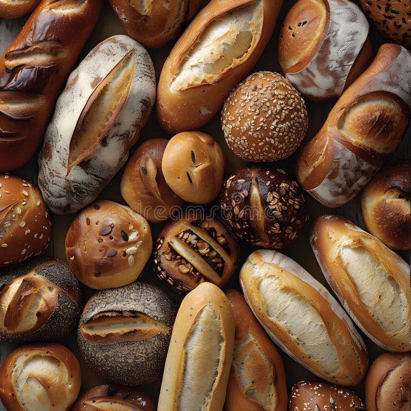 Assorted Bread Varieties Displayed on Rustic Wooden Table Stock Image ...