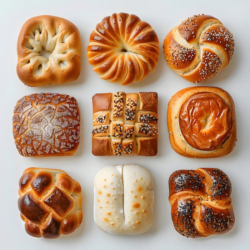 Assorted Bread Varieties Displayed on White Surface Stock Photo - Image ...