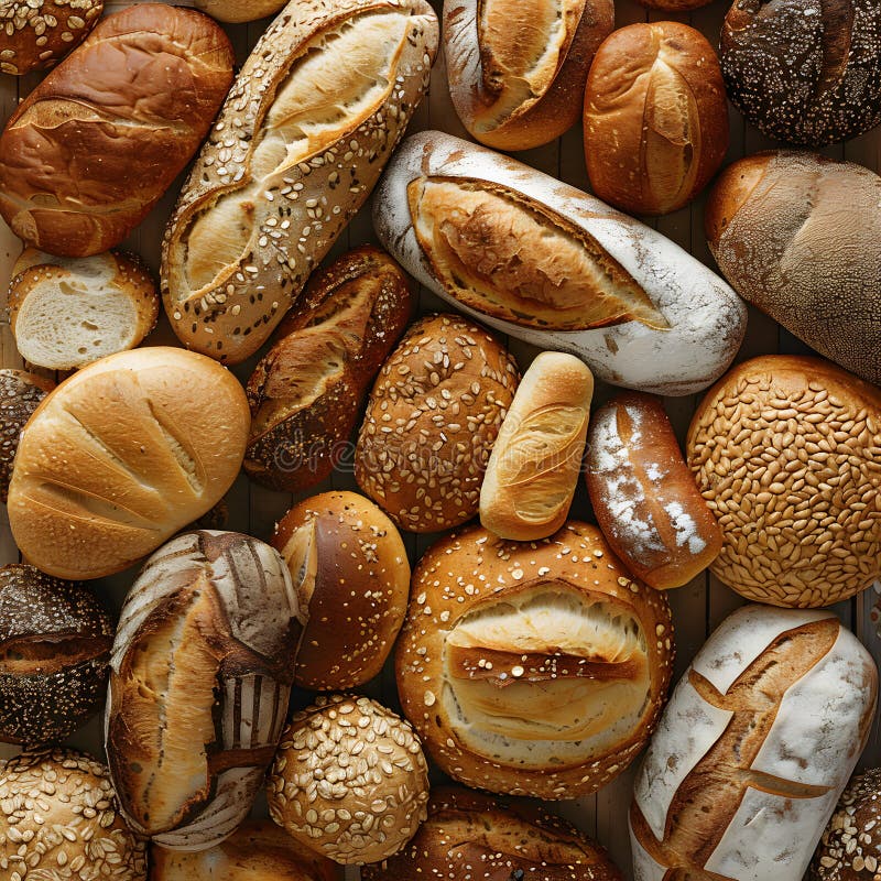 Assorted Bread Varieties Displayed on a Wooden Table with Other Natural ...