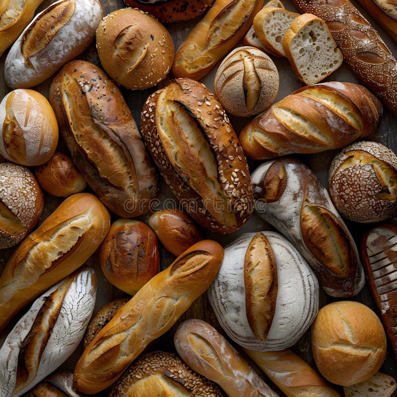 Assorted Bread Varieties Displayed on Wooden Table, Surrounded by ...