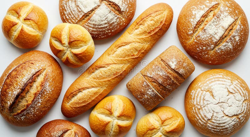 Assorted Bread Varieties on a White Background. Includes a Long ...
