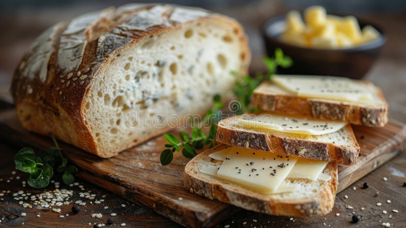 Assorted Breads and Cheeses on a Wooden Table Stock Image - Image of ...