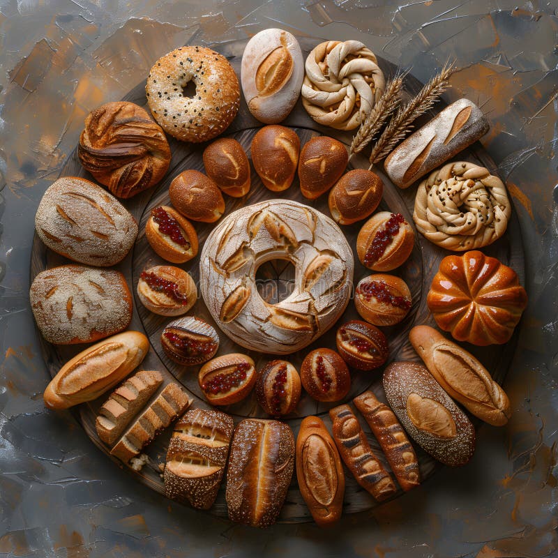 Assorted Breads Stacked on Table in Bakery, Staple Food Stock Image ...