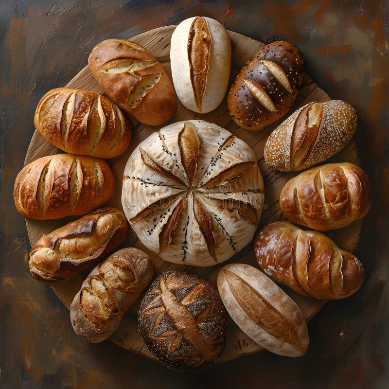 Assorted Breads Stacked on Table in Bakery, Staple Food Stock Image ...
