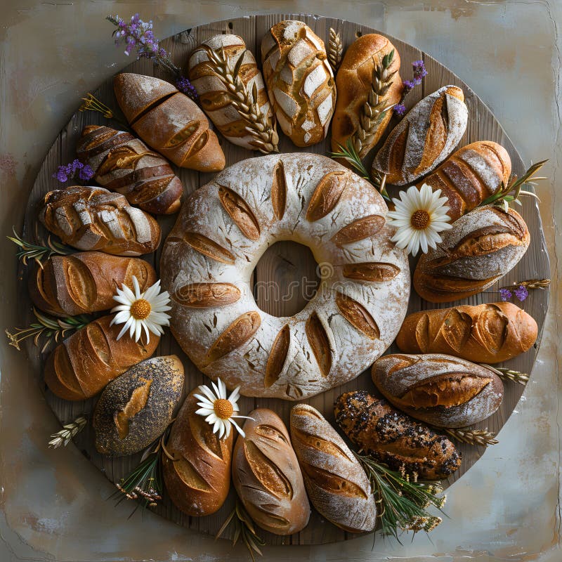 Assorted Breads Stacked on Table in Bakery, Staple Food Stock Image ...