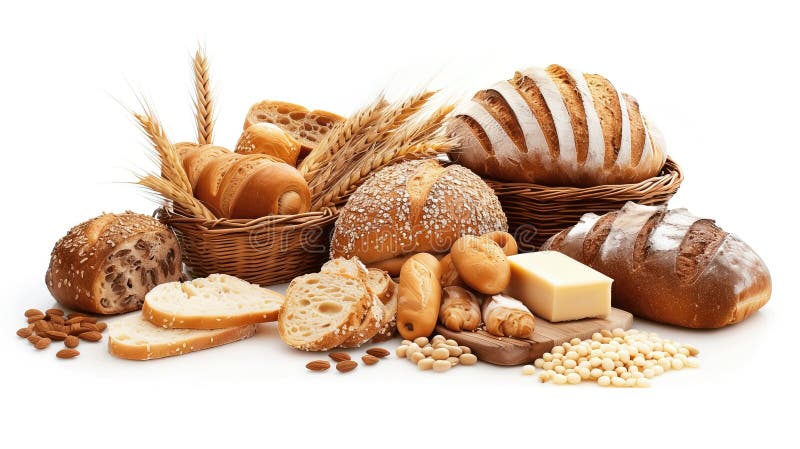 Assorted Breads and Ingredients on White Background for Stock Use Stock ...