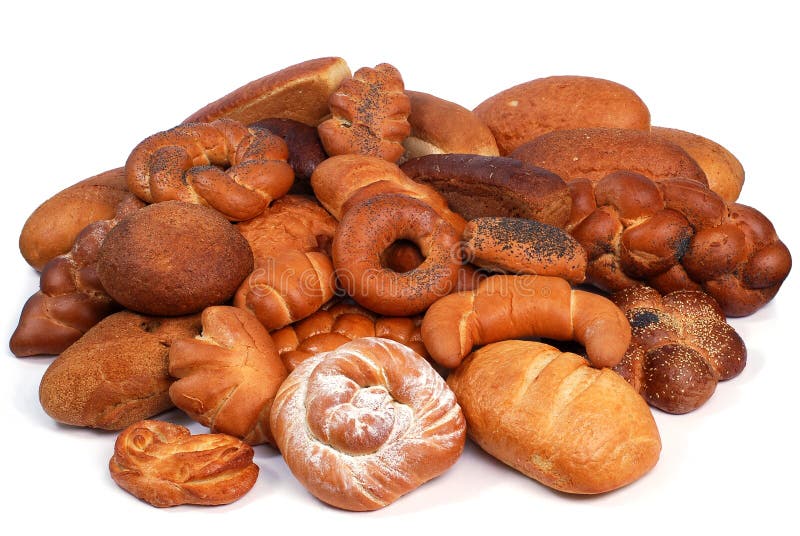 Assorted Breads on a White Background. Stock Photo - Image of french ...