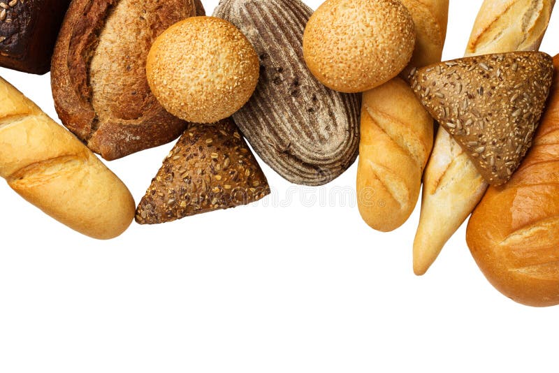 Assorted Breads Isolated on a White Background Stock Image - Image of ...