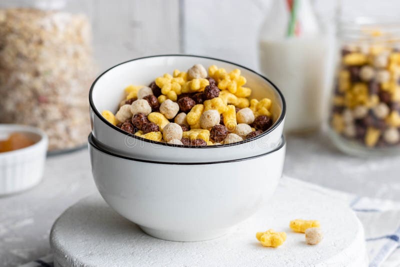 Assorted Breakfast Cereals: Chocolate Balls and Honey Stars Stock Image ...