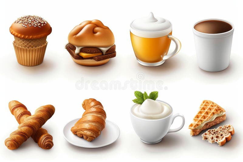 Assorted Breakfast Food Items in Png Format on White Background for ...