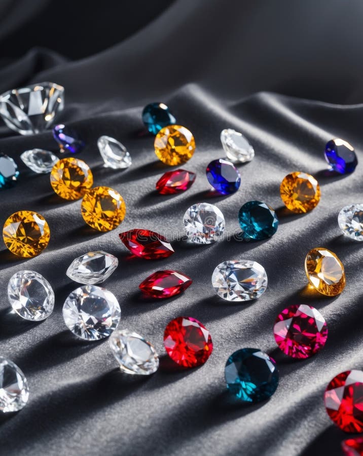 Assorted Brilliantly Colored Gems and Crystals Sparkling Under Light on ...