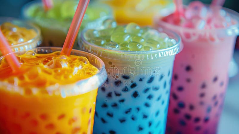 Assorted Bubble Tea Drinks with Vibrant Colors and Iced Toppings Stock ...