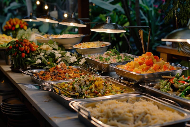 Assorted Buffet Spread with Diverse Dishes and Vibrant Vegetables in ...