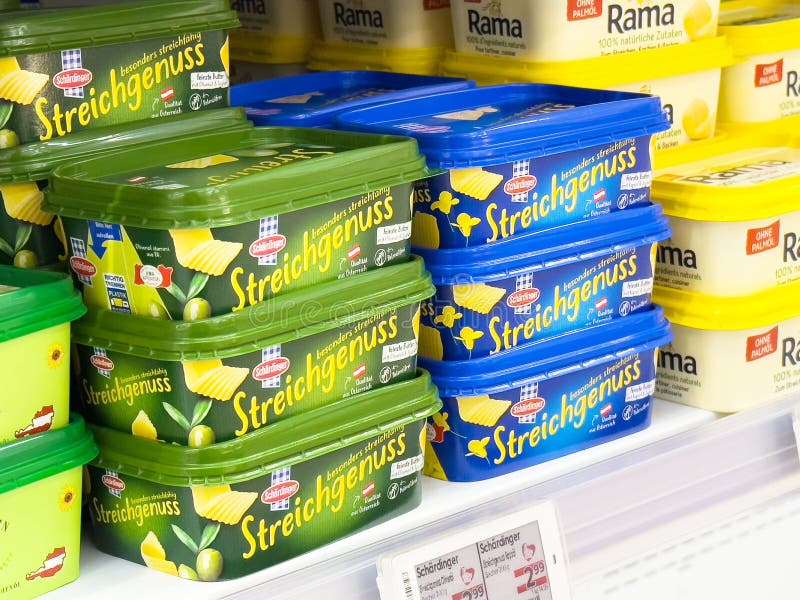 Assorted Butter Tubs in Grocery Store Dairy Section on Display Shelf ...