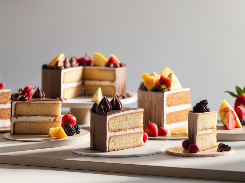 Assorted Cake Slices with Fruit and Chocolate Toppings Stock Image ...