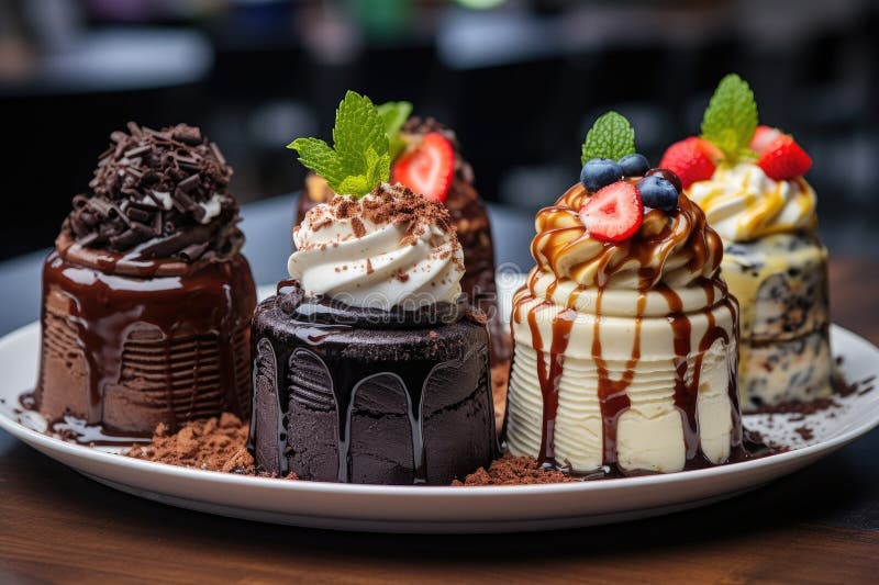 Assorted Cakes with Cream, Chocolate and Berries Dessert Assorted ...