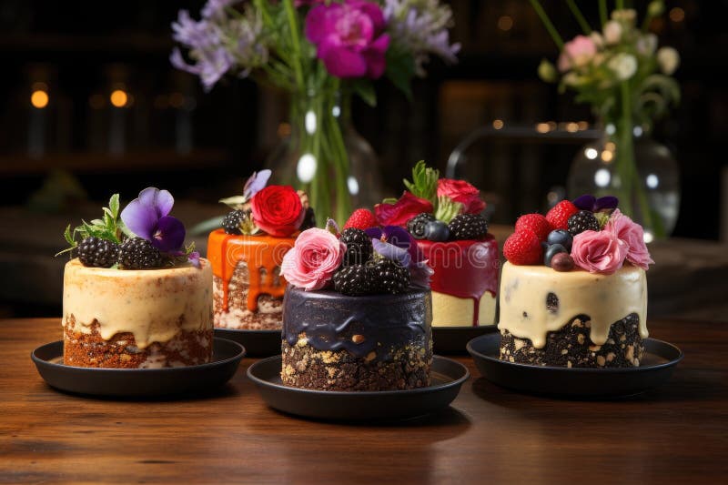 Assorted Cakes with Cream, Chocolate and Berries Dessert Assorted ...