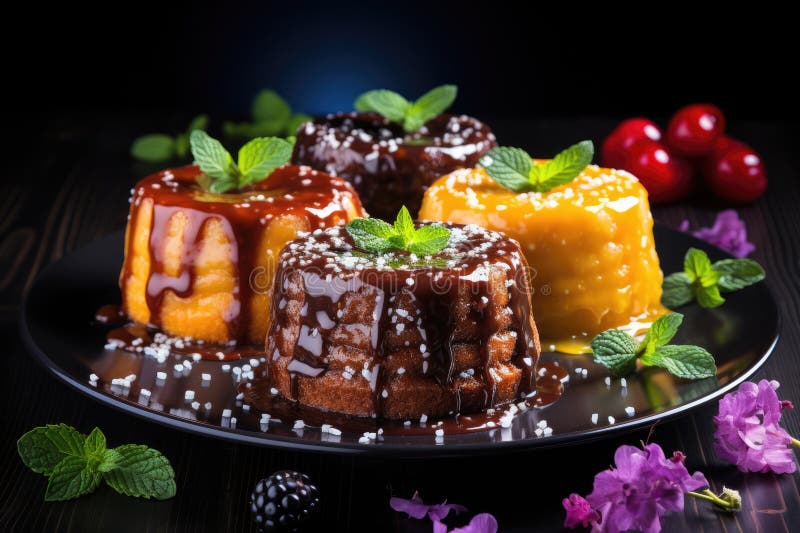 Assorted Cakes with Cream, Chocolate and Berries Dessert Assorted ...