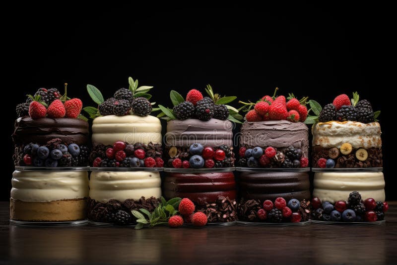 Assorted Cakes with Cream, Chocolate and Berries Dessert Assorted ...
